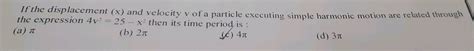 if the displacement x and velocity of a particle executing simple