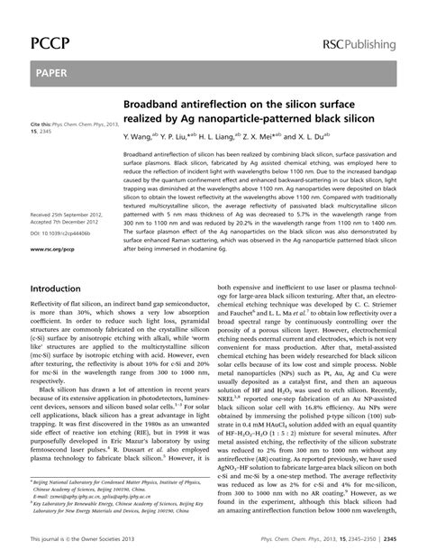 Pdf Broadband Antireflection On Silicon Surface Realized By Ag