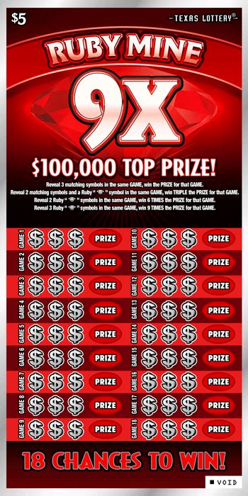 Ruby Mine 9x 2491 Texas Lottery Scratch Off