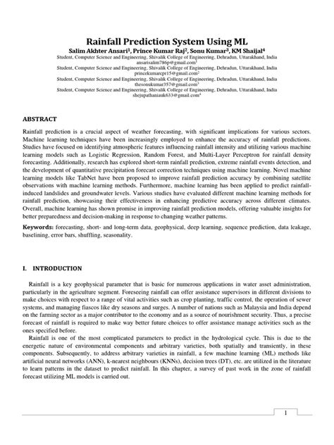 Research Paper Rain Prediction System Pdf Machine Learning Prediction