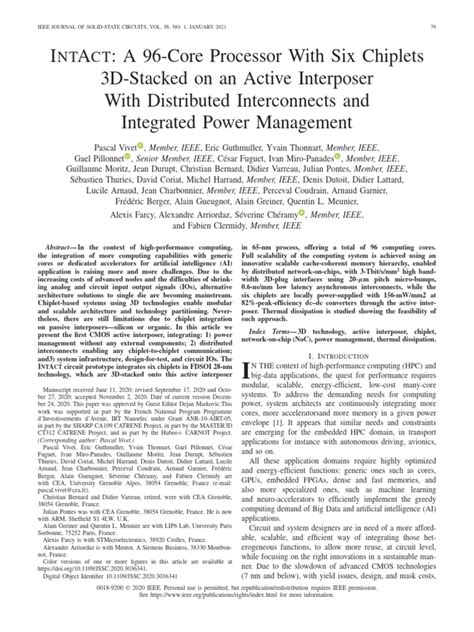 I A A 96 Core Processor With Six Chiplets 3d Stacked On An Active Interposer With Distributed