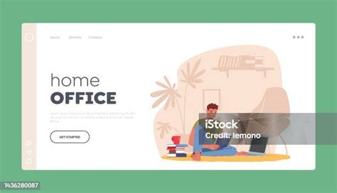홈 오피스 방문 페이지 템플릿 원격 프리랜서 작업 재택 근무 장소 개념 남자 프리랜서 벡터 일러스트 레이 션 남자 사업가에 대한 스톡 벡터 아트 및 기타 이미지 Istock