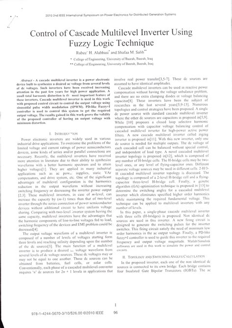 pdf control of cascade multilevel inverter using fuzzy logic technique