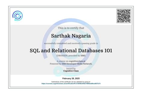 Sql Databases Ibm Cognitiveclass Learning Certification