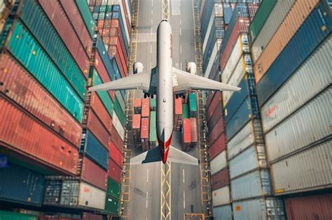 Premium Photo Airplane Flying Above Container Logistic Cargo And