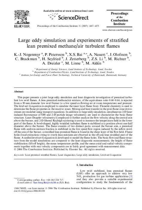 Pdf Large Eddy Simulation And Experiments Of Stratified Lean Premixed Methane Air Turbulent Flames
