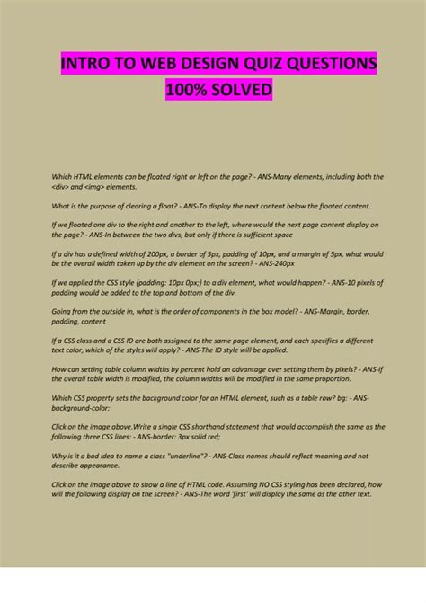 intro to web design quiz questions 100 solved graded a intro to