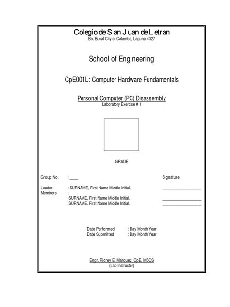 Cpe001l Lab Exercise 1 Personal Computer Pc Dis Assembly Pdf Electrical Connector