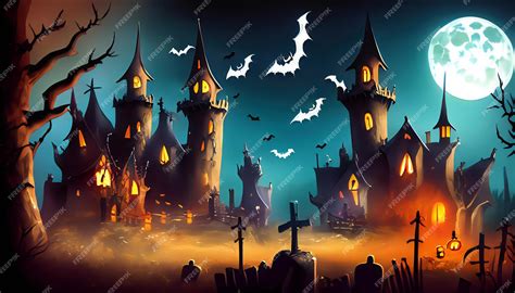 Premium Photo Spooky Halloween Ghost Bat And Haunted House