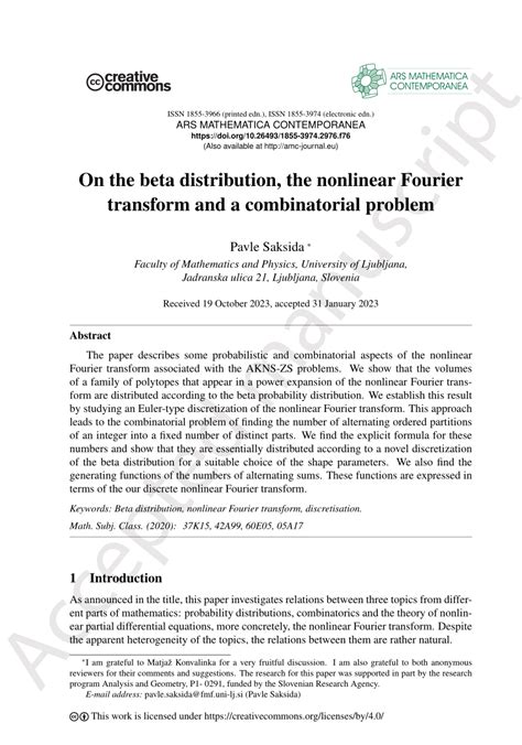 Pdf On The Beta Distribution The Nonlinear Fourier Transform And A