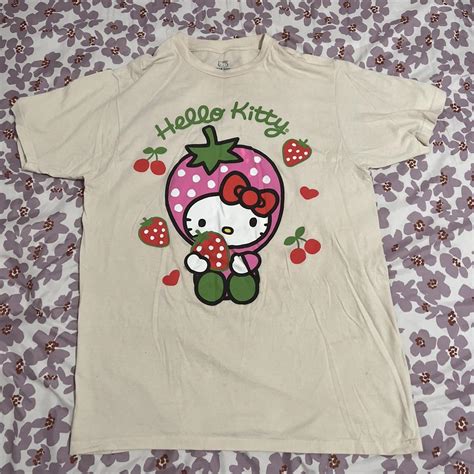 Oversized Strawberry Hello Kitty Shirt Gently Used Depop