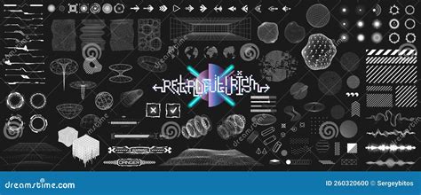 Retro Futuristic Shapes Tech Cyberpunk User Interface Elements For Ui Ux Gui Vector