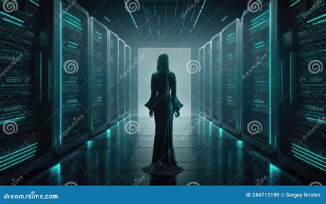 Female It Specialist Uses Tablet In Data Center Server Farm Cloud Computing Facility With