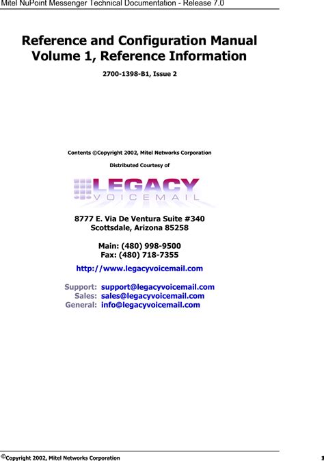 Mitel 2700 1398 B1 Users Manual Nupoint Messenger Technical Ation Release 7 0