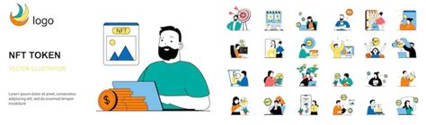 캐릭터 상황이 있는 Nft 토큰 개념 메가 세트 마켓플레이스에서 대체할 수 없는 토큰으로 디지털 암호화 아트를 판매하고 구매하는 사람들의 장면 플랫 웹 디자인의 벡터