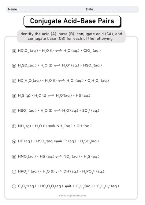 Free Printable Conjugate Acid Base Pairs Worksheets Worksheets Library