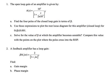 Solved The Open Loop Gain Of An Amplifier Is Given By As