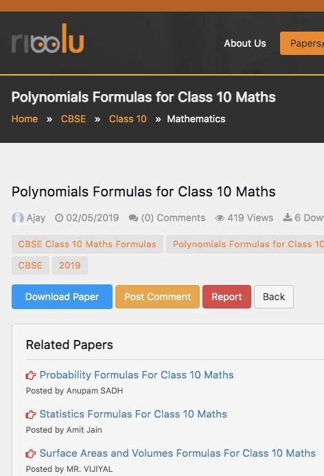 Polynomials Formulas For Class 10 Maths Math Formulas Math Circle Formula