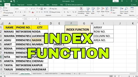 INDEX Function In Excel YouTube
