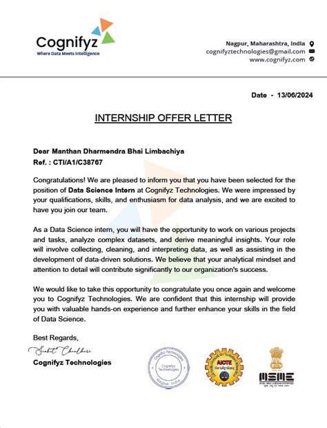 Manthan Limbachiya On Linkedin Dataanalysis Internship Cognifyztechnologies Careergrowth Ai