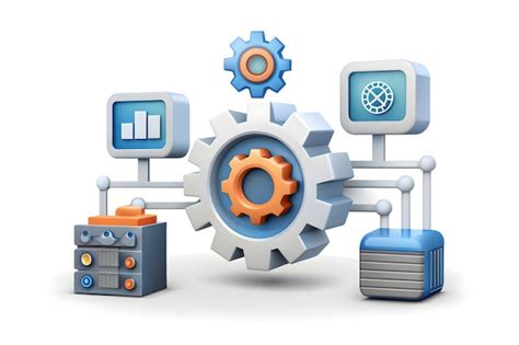 3d ai control system and industrial automation icons for integrated design on white background