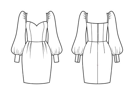 Premium Vector Technical Drawing Of Evening Dress With Wide Slevees