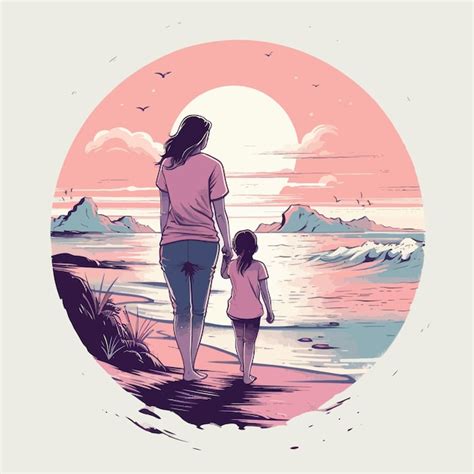 Madre E Hijo Cogidos De La Mano En La Ilustración De Dibujos Animados