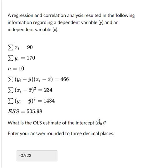 solved a regression and correlation analysis resulted in the