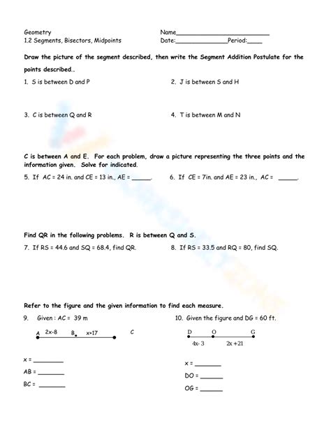 Segments Bisectors Midpoints Worksheet