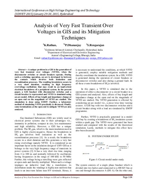 Pdf Analysis Of Very Fast Transient Overvoltages Analysis And Its Mitigation Techniques