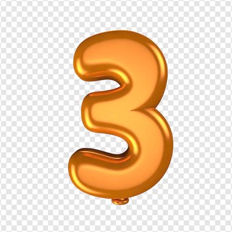 Premium Psd Number 3 Golden Balloon