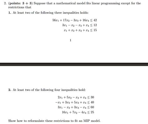 2 Points 3 3 Suppose That A Mathematical Model Fits Linear Programming