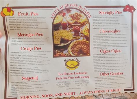 House Of Pies Restaurant Bakery Menu Full Menu Update 2025