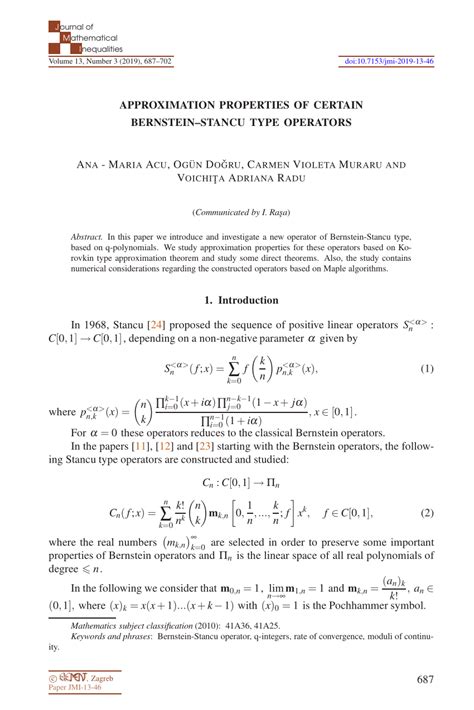 Pdf Approximation Properties Of Certain Bernstein Stancu Type Operators