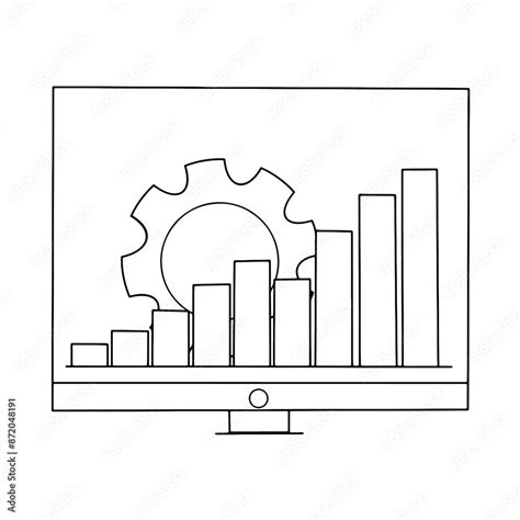 Financial Analytic Chart Graphs And Cog Wheel On Computer Monitor Dashboard Isolated On