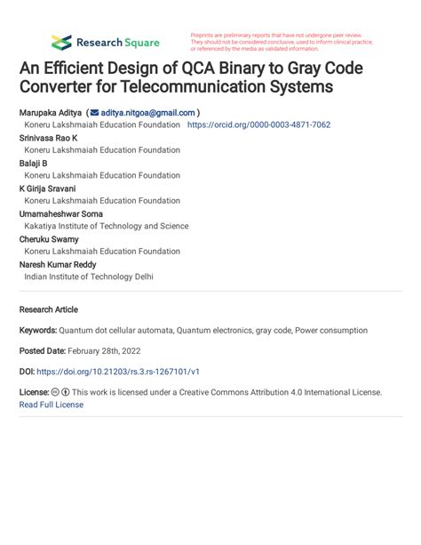 Pdf An Efficient Design Of Qca Binary To Gray Code Converter For
