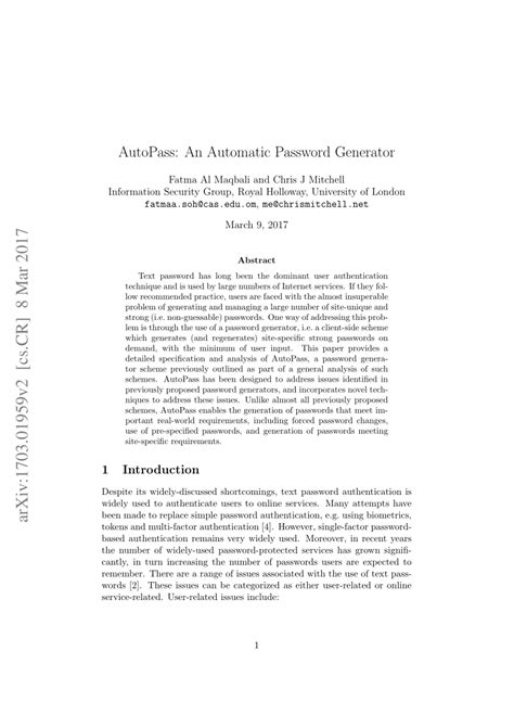 Pdf Autopass An Automatic Password Generator