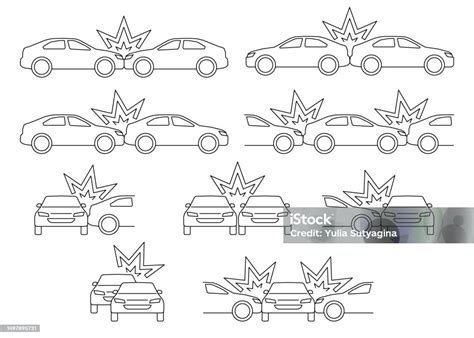 자동차 충돌 교통 사고 라인 아트 아이콘 세트 측면 정면 및 후면 충돌 고장난 차량 벡터 외곽선 개체 그룹에 대한 스톡 벡터 아트 및 기타 이미지 Istock