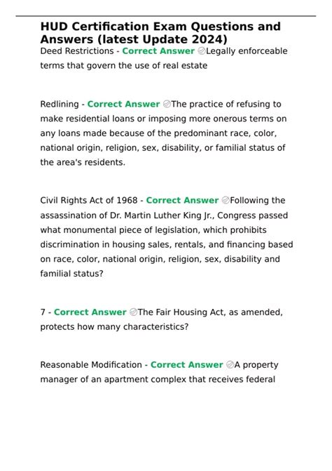 Hud Certification Exam Questions And Answers Latest Update 2024 Hud