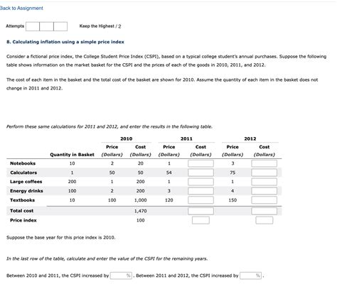 Solved 8 Calculating Inflation Using A Simple Price Index