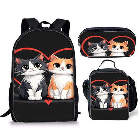 Cute Cats Heart Design Backpacks Bookbag Bags Rucksack Lunch Bag Pen