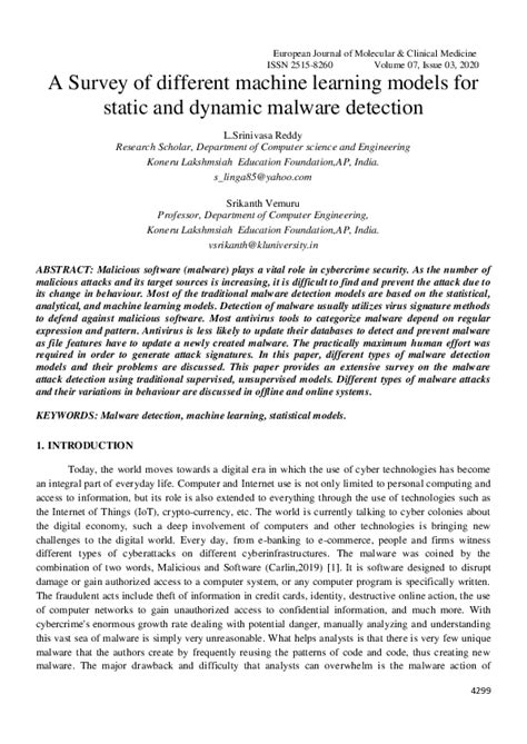 Pdf A Survey Of Different Machine Learning Models For Static And