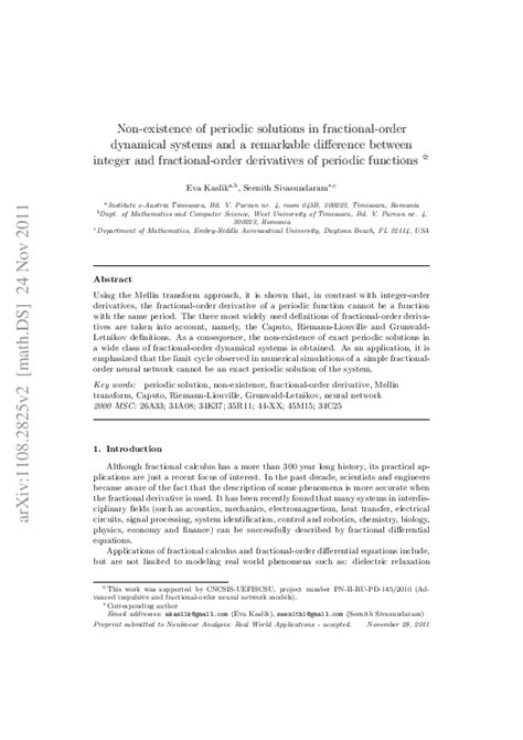 Pdf Non Existence Of Periodic Solutions In Fractional Order Dynamical