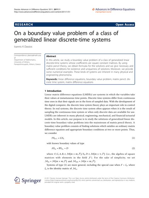 Pdf On A Boundary Value Problem Of A Class Of Generalized Linear Discrete Time Systems