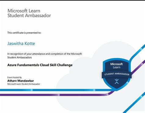 completed azure fundamentals cloud skill challenge jaswitha kotte