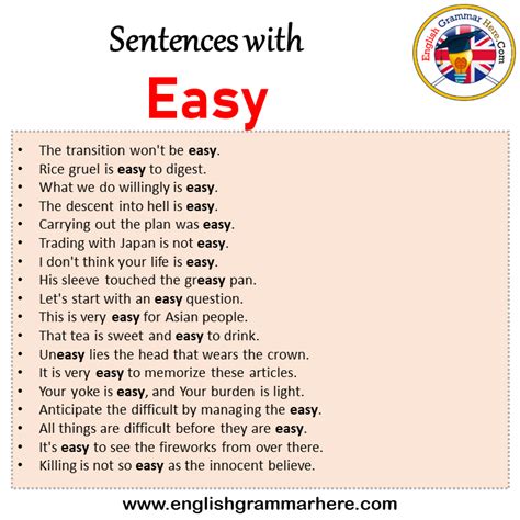 sentences with easy easy in a sentence in english sentences for easy