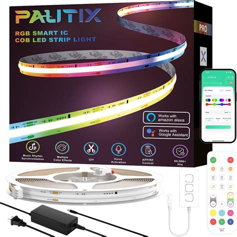Amazon Com PAUTIX RGB Smart IC COB LED Strip Lights Work With Alexa Google Assistant 24ft 7 5m