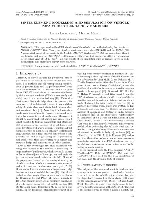 Pdf Finite Element Modelling And Simulation Of Vehicle Impact On Steel Safety Barriers