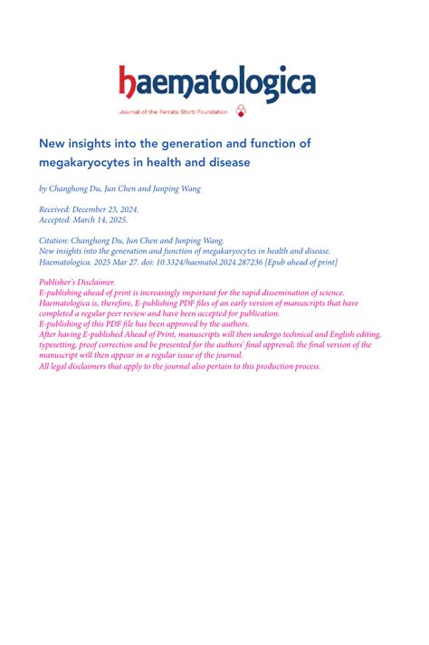 Pdf New Insights Into The Generation And Function Of Megakaryocytes In Health And Disease