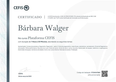 Certificado De Conclusão De Curso Cefis